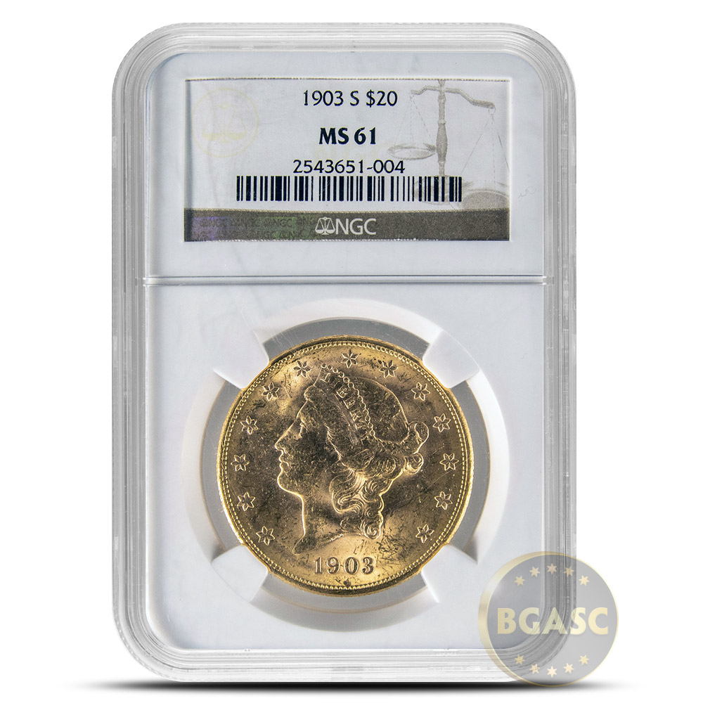 Pre-33 $20 Liberty Gold Double Eagle Coin (MS61, PCGS or NGC) l BGASC™