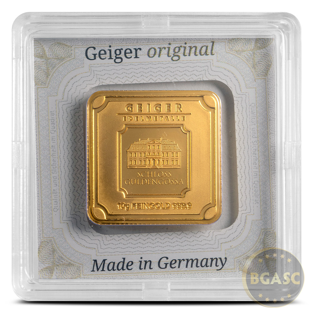 10 Gram Geiger Square Gold Bar (New w/ Assay) l BGASC™
