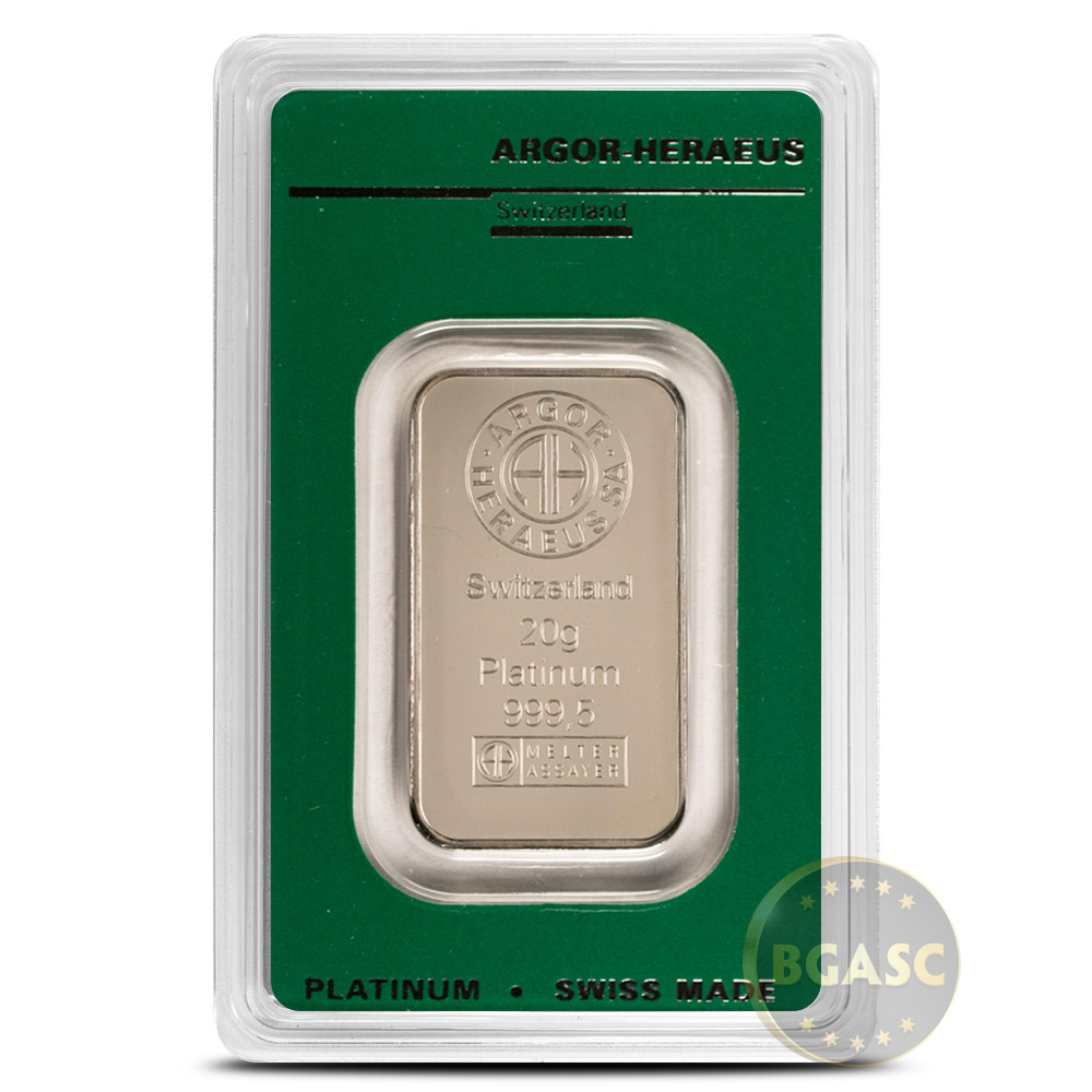 20 Gram Argor Heraeus Platinum Bar (New w/ Assay) l BGASC™