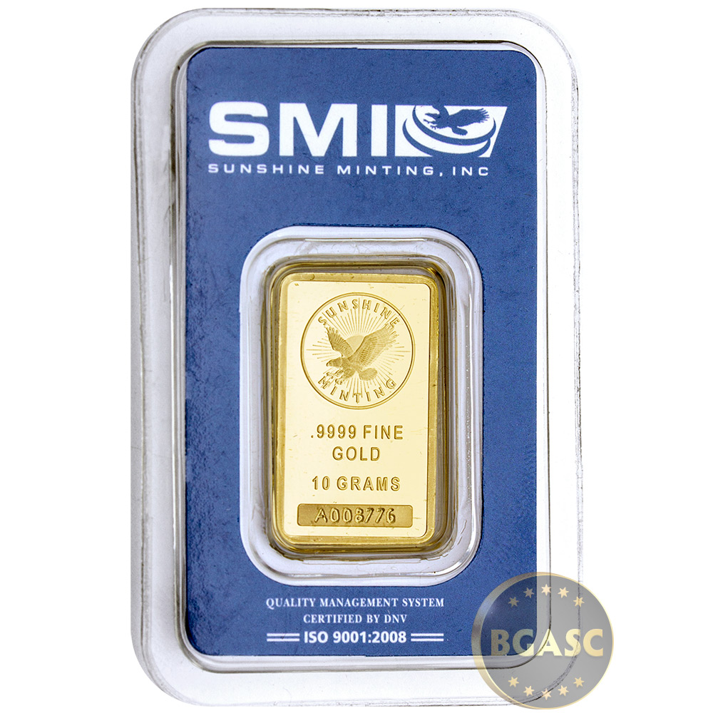 10 Gram Sunshine Gold Bar (New w/ Assay, MintMark SI) l BGASC™