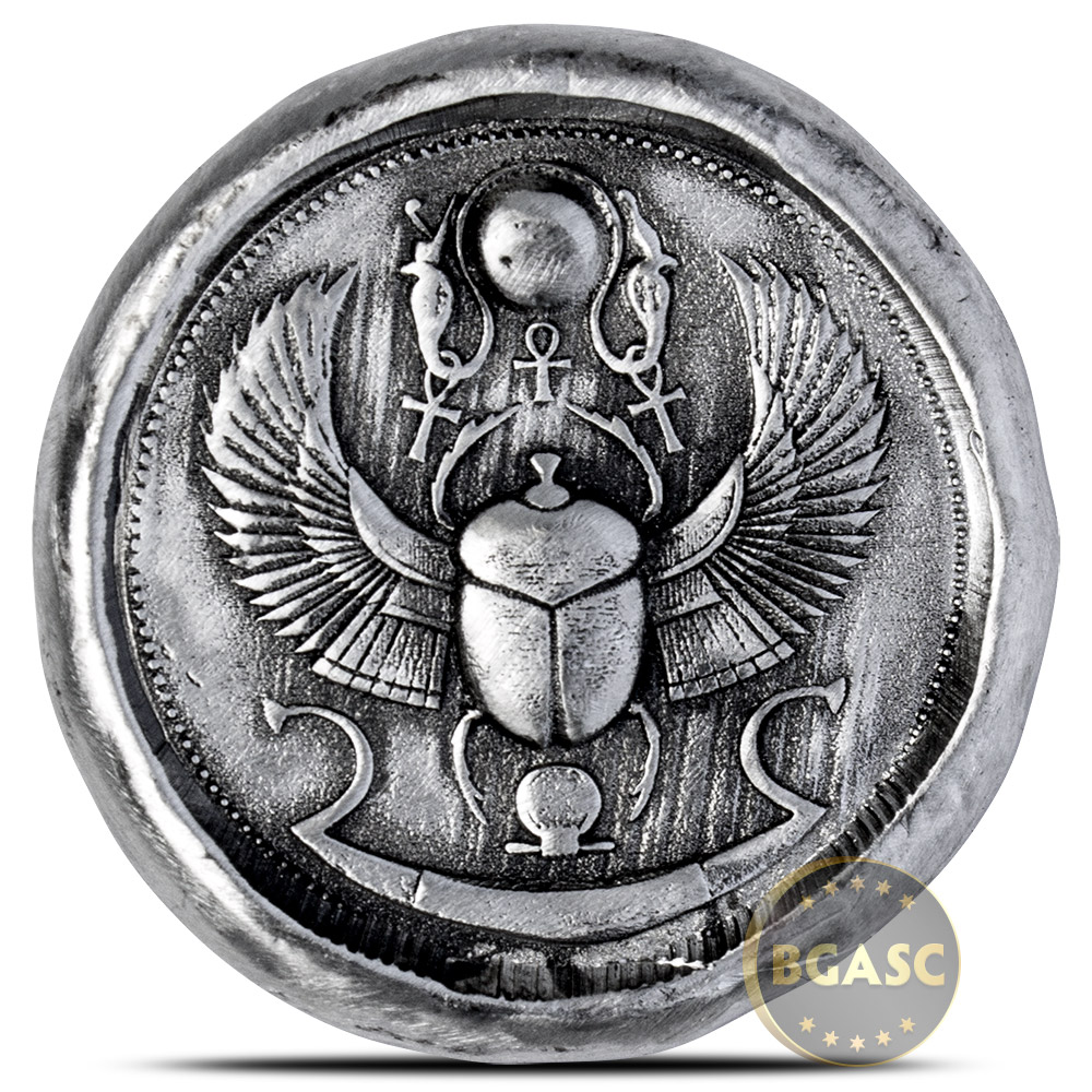 1 oz Silver Egyptian Scarab Beetle MK BarZ .999+ Fine 3D Art Round